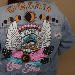 Denim Painted Jacket Cool Eyes - Etsy