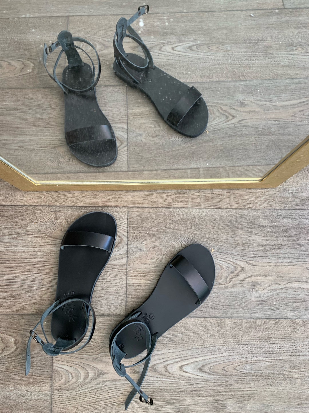 Black Simple Ankle Strap Sandals Women Sandals Women Sandals, Flat Greek Sandals - Etsy