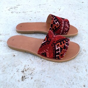 Aelia Greek Sandals Slippers With Boho Fabric /genuine Leather /woman ...