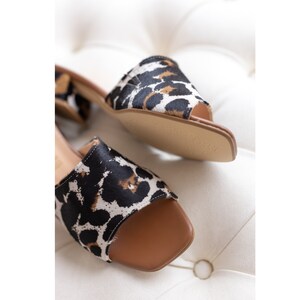 Open Toe Animal Print Mules , Leather Cow Mules Open Toe Square Toe 3,5 ...