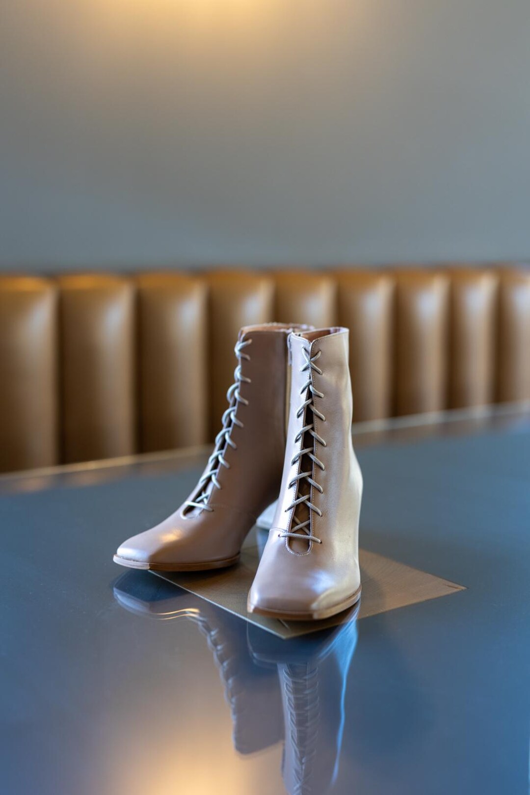 Mocha Mousse Leather Lace up Women’s Ankle Boots, Comfortable Stylish ...