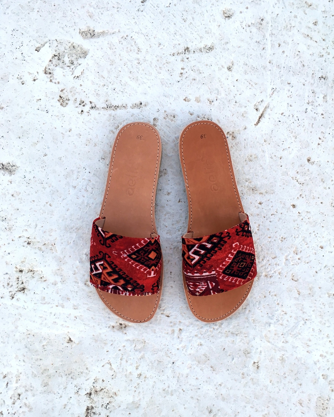 Aelia Greek Sandals Slippers With Boho Fabric /genuine Leather /woman ...