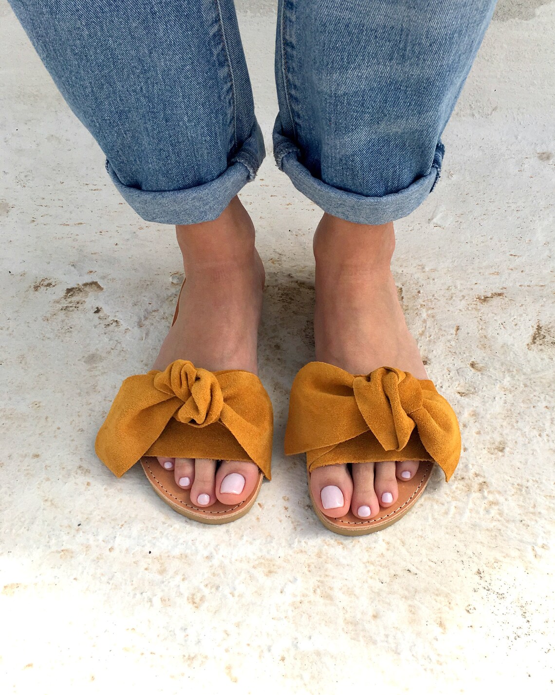 Woman Sandals Bow Sandals Aelia Greek Sandals Bow Slides - Etsy Australia