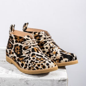 Leather Ankle Boots Animal Print ,white and Black brown Leopard Print ...