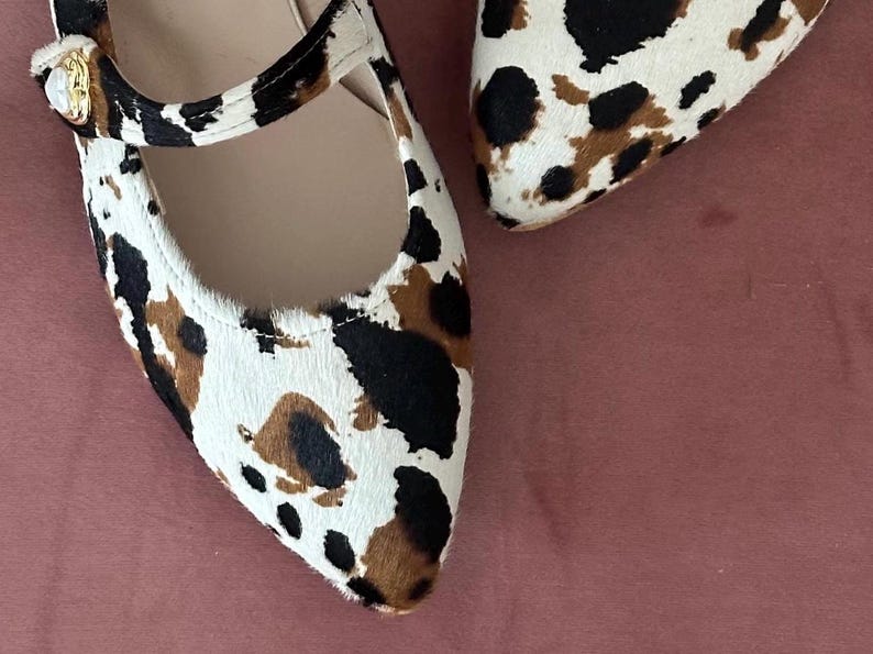 Cow Print Flat Shoes , Handmade Cow Print Mary Janes , Women Flats ,big ...