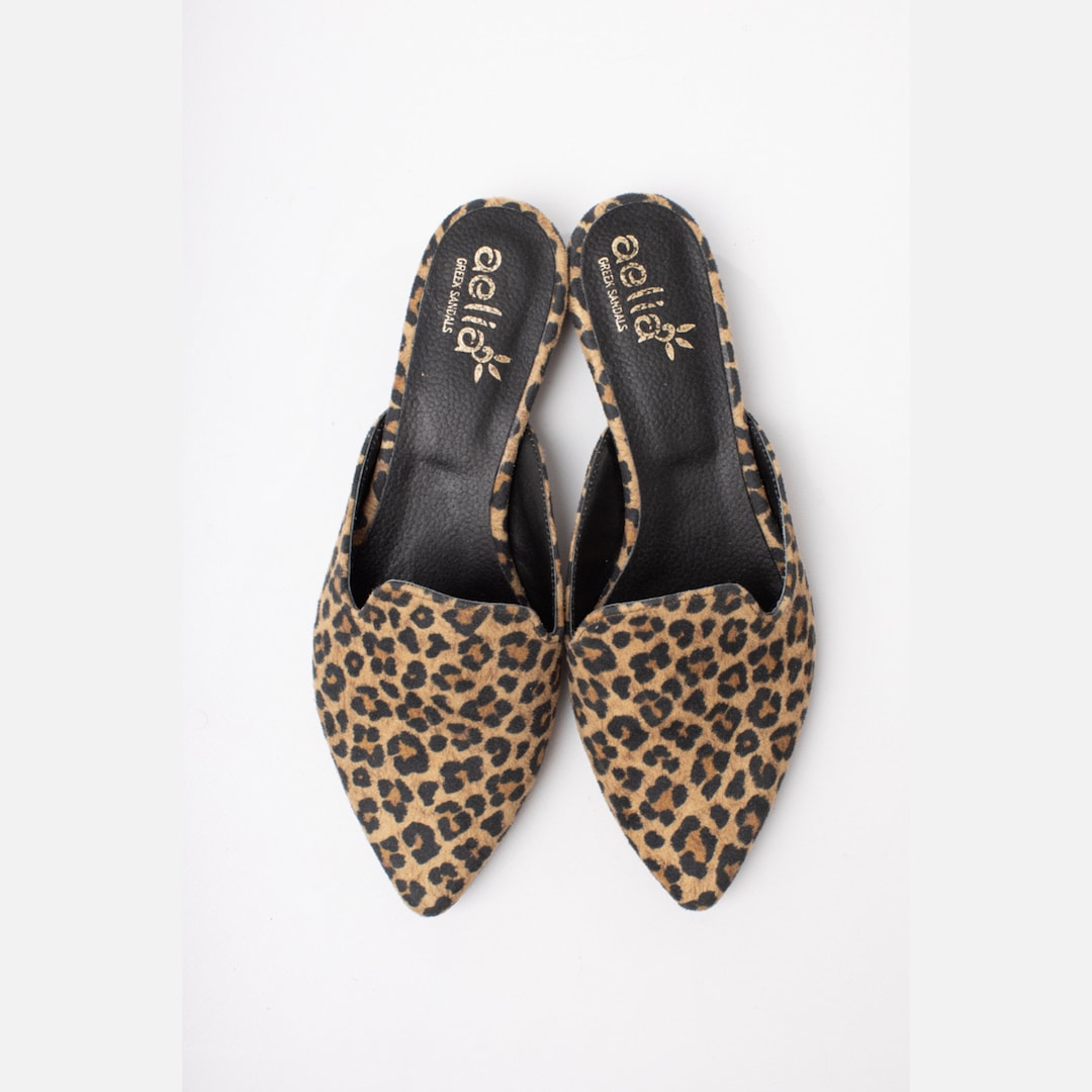 The Animal Print Mules, Handmade Slides Leopard Print Open Heel Women ...