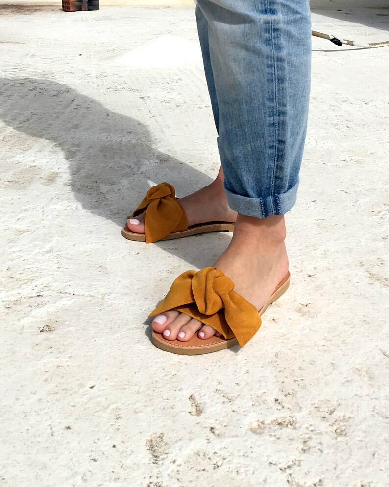 Woman Sandals Bow Sandals Aelia Greek Sandals Bow Slides - Etsy Australia