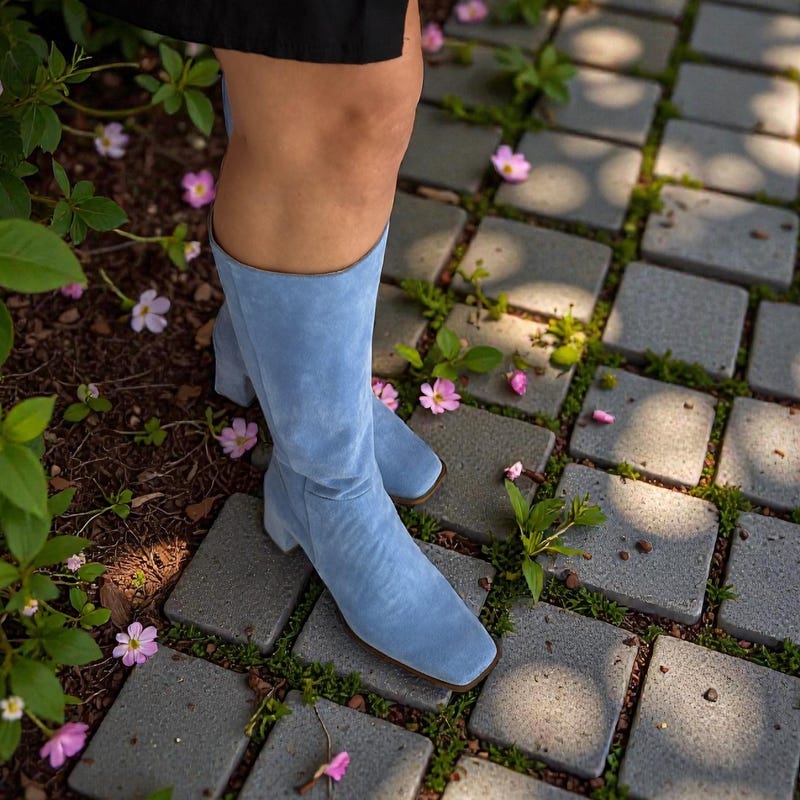 Square Toe Blue Boots - Etsy