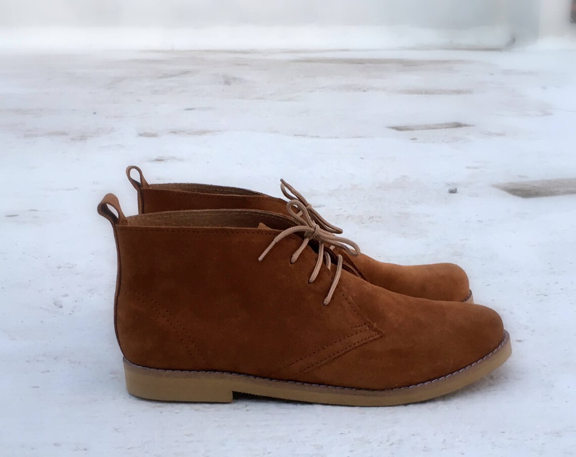 Camel Leather Woman Ankle Boots Handmade by Genuine Suede - Etsy
