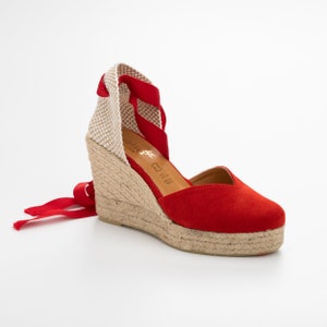 Red Espadrilles Wedges With Red Ribbon .suede Wedge Red Espadrilles ...
