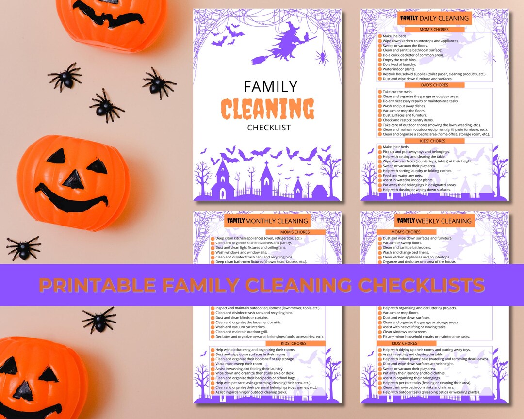 Halloween Printable Family Cleaning Checklists; Daily, Weekly, and ...
