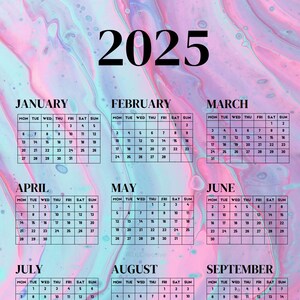Calendar 2025, Calendar PNG, 2025 Calendar, Printable Calendar, Instant ...