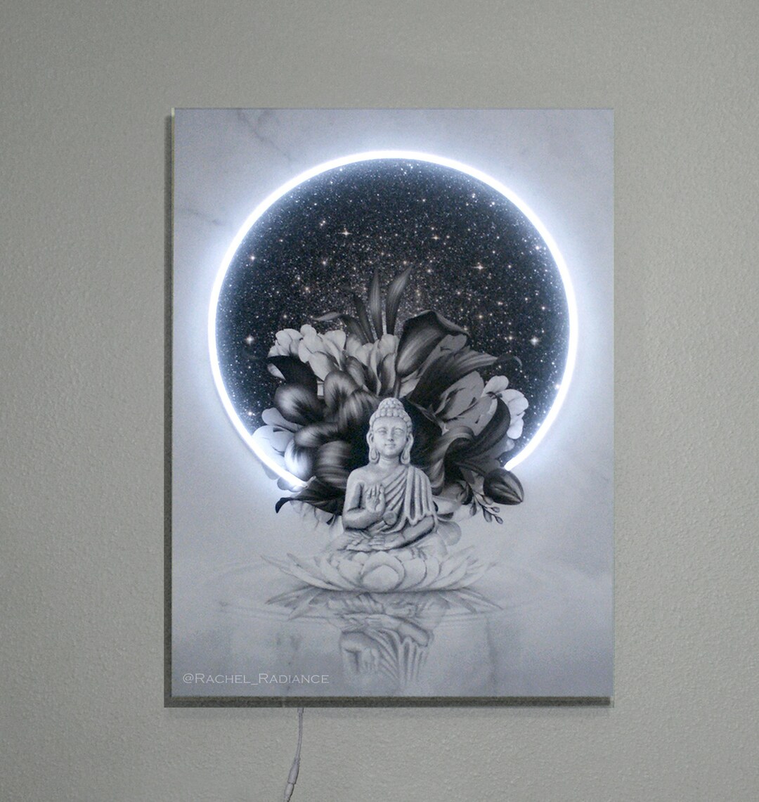 Zen Wall Art,"night Buda", Buda Moon Neon Sign With Stars in the ...