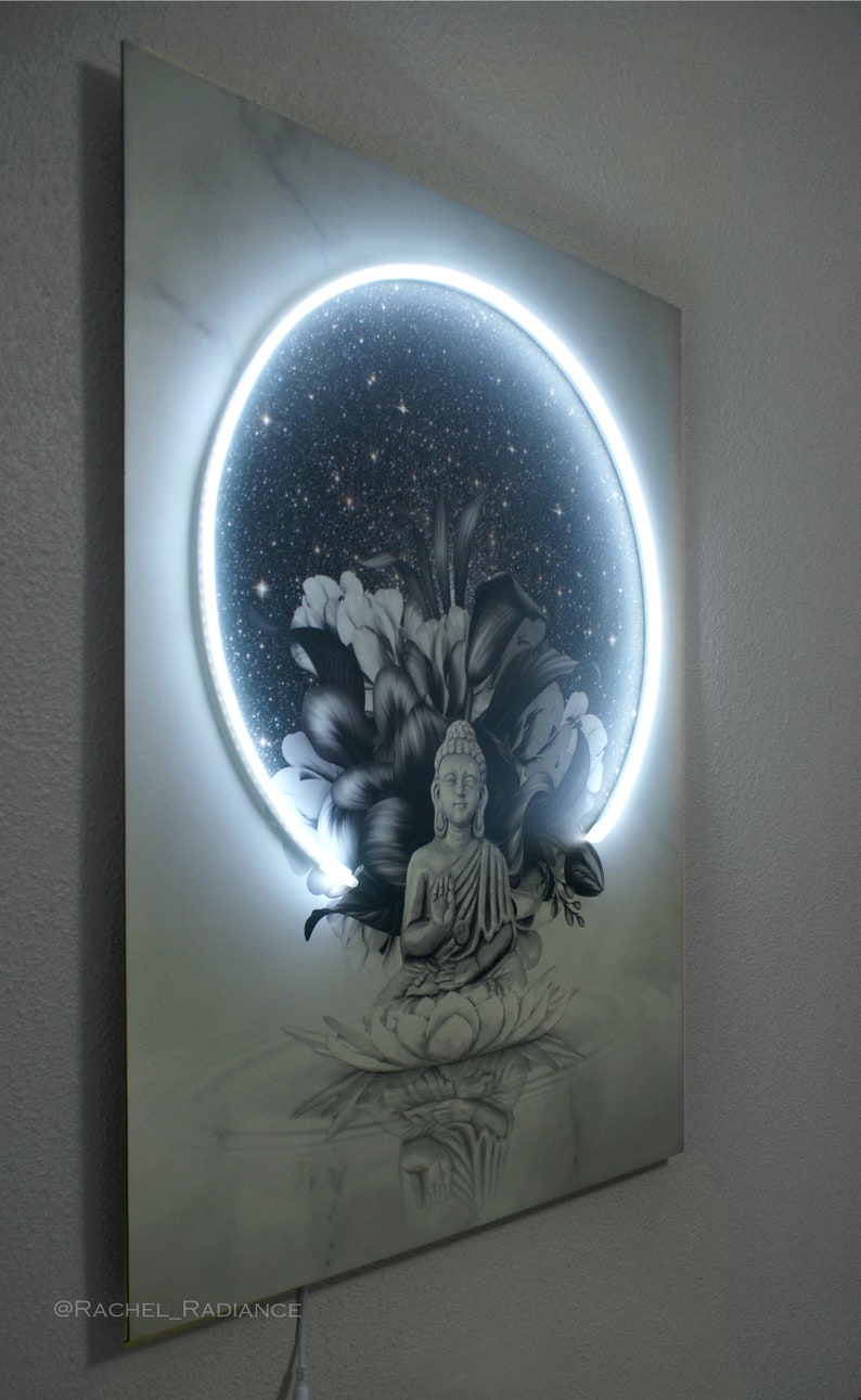 Night Buda, Buddha, Neon Led, Stars, Universe, Moon, Enlightenment ...
