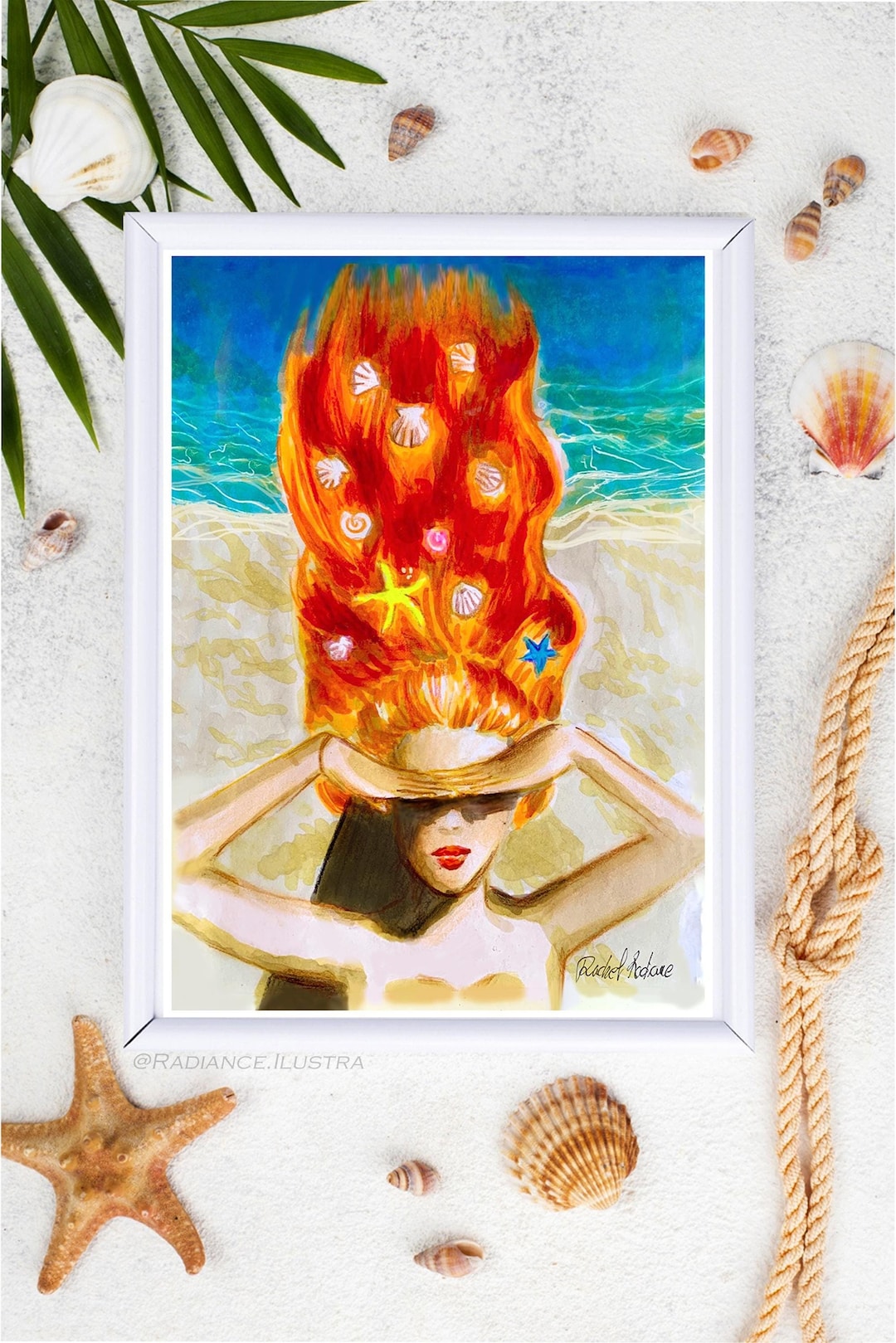 Mermaid on the Beach Illustration, Woman in the Sea, Coastal Decor ...