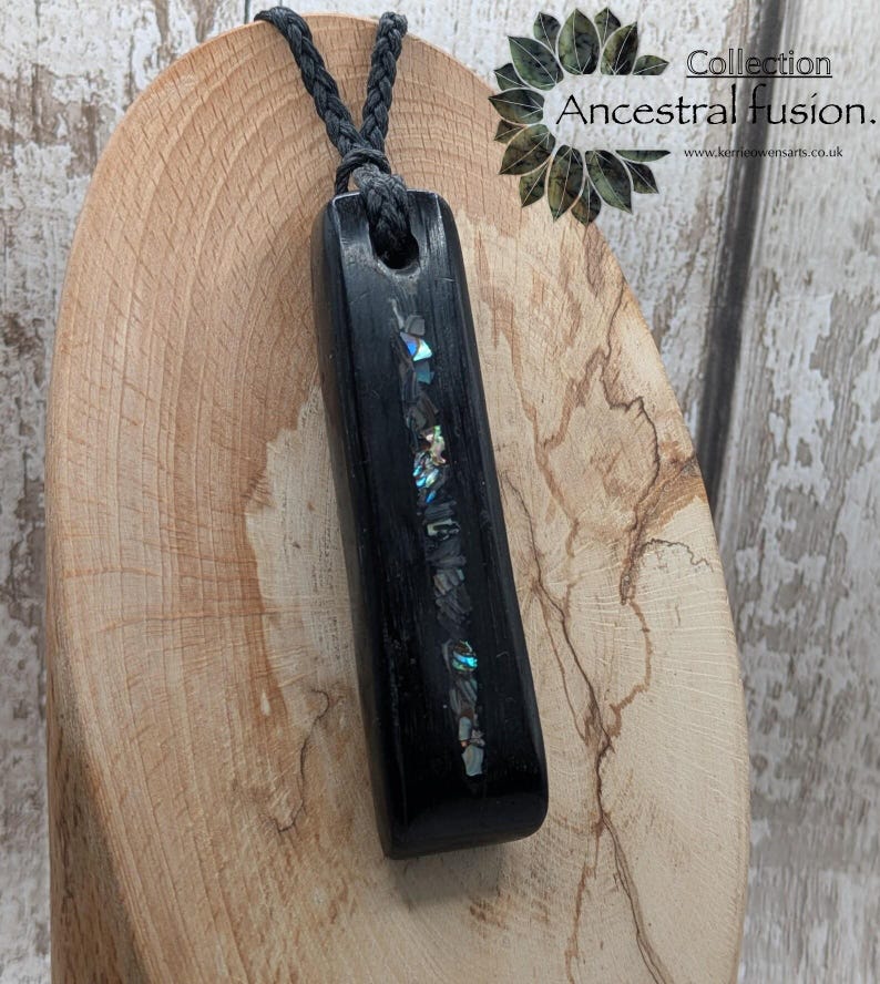 Bog Oak and NZ Rainbow Pāua Shell Toki Pendant - Māori Inspired Adze ...
