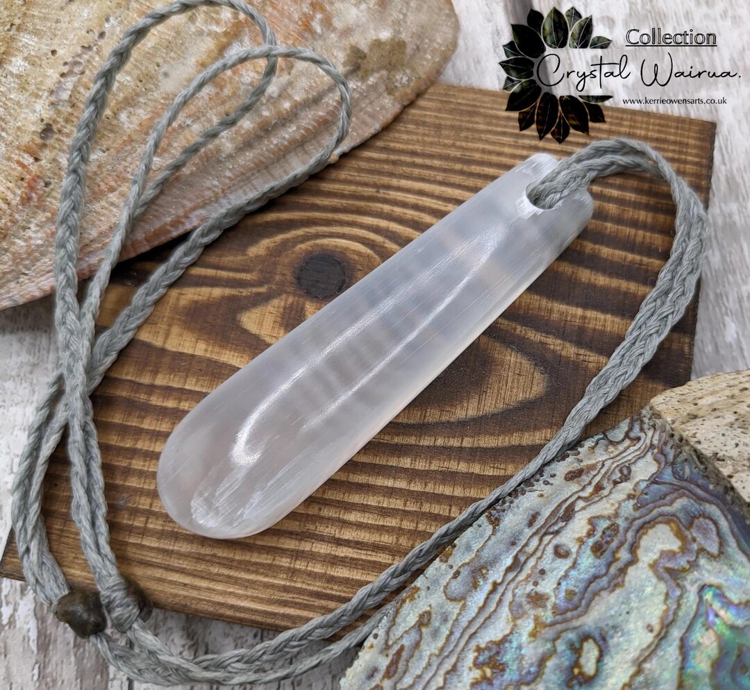 Selenite Roimata Pendant - Satin Spar Tear Drop Necklace, Hand Carved ...