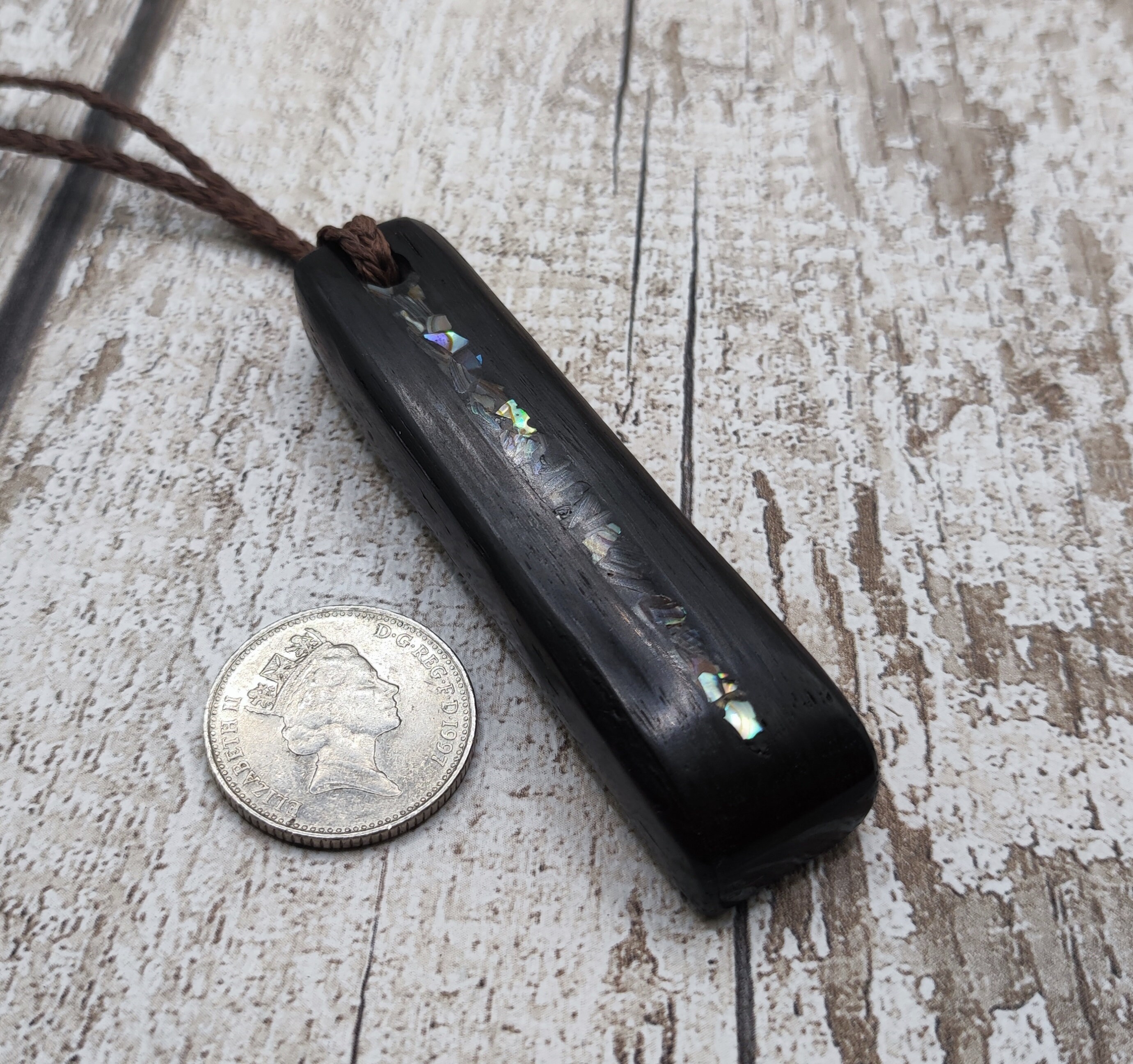 Bog Oak and NZ Rainbow Pāua Shell Toki Pendant - Māori Inspired Adze ...