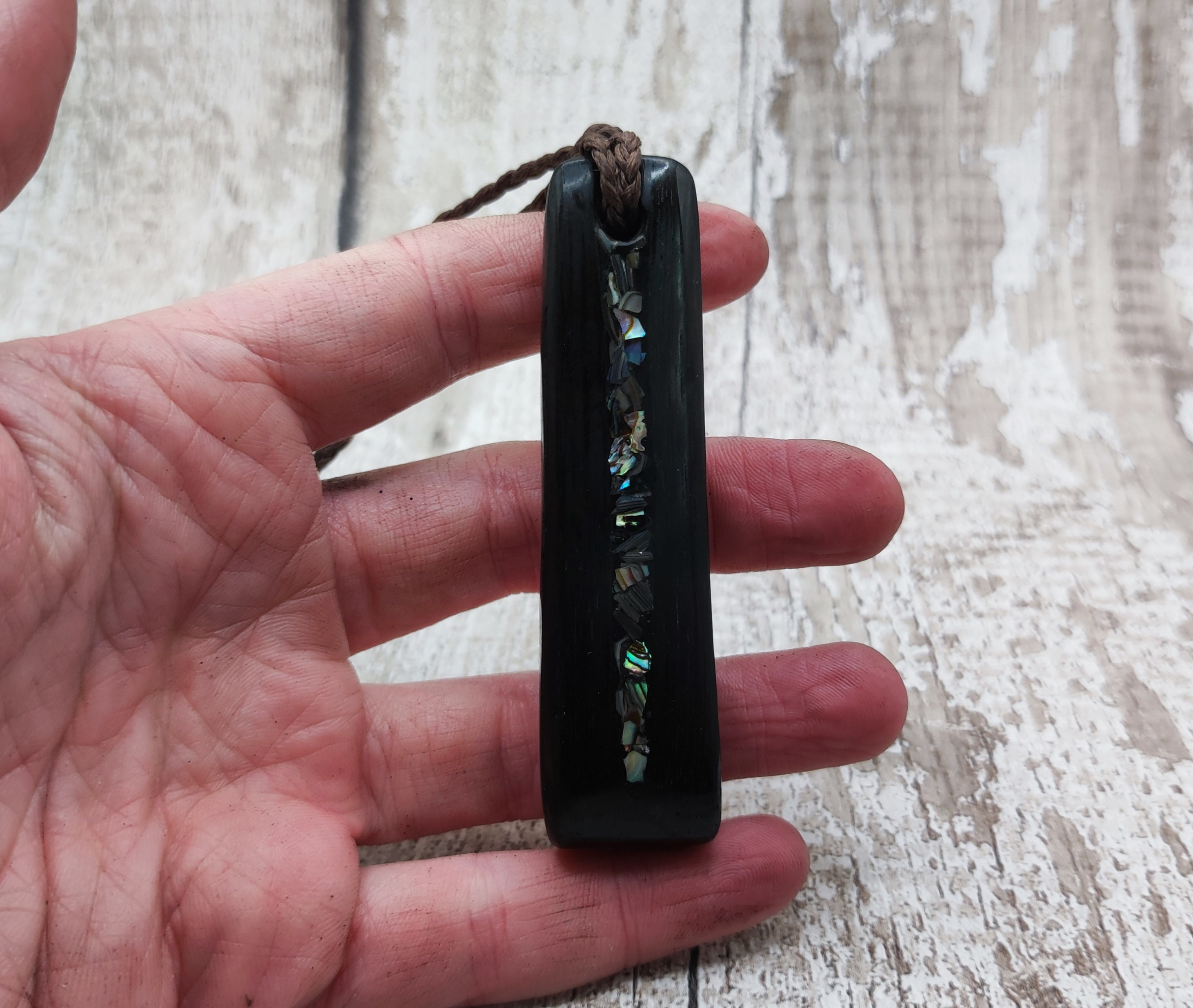 Bog Oak and NZ Rainbow Pāua Shell Toki Pendant - Māori Inspired Adze ...
