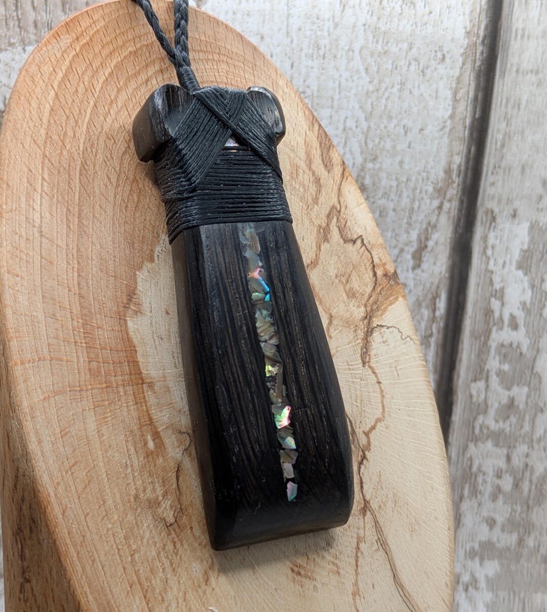 Fenland Bog Oak Wood Pendant Hei Toki Adze With Pāua Shell - Māori ...