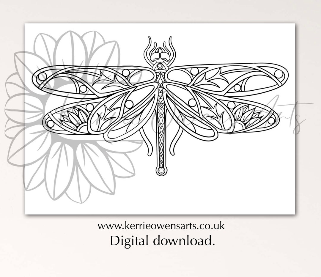 Stained Glass Dragonfly Colouring in Page, Digital Download. - Etsy