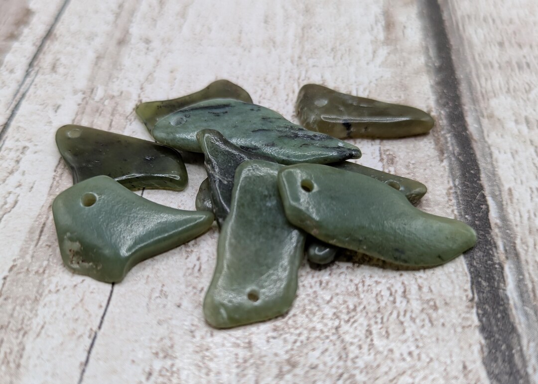 10 Top-drilled New Zealand Pounamu Beads – Tumble Polished Greenstone ...