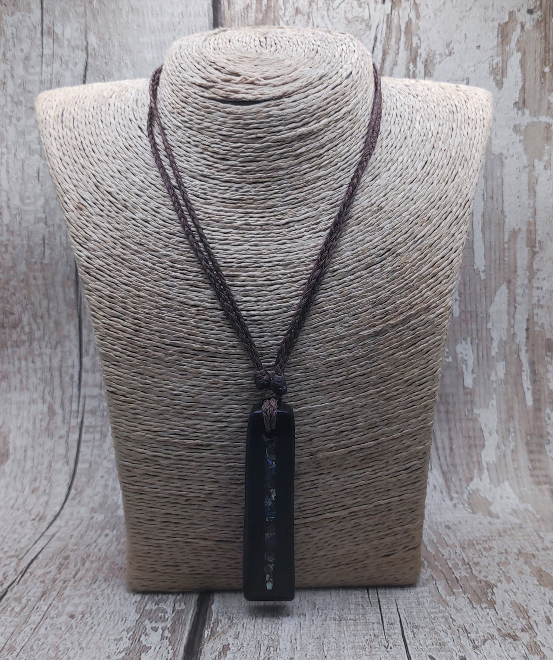 Bog Oak and NZ Rainbow Pāua Shell Toki Pendant - Māori Inspired Adze ...