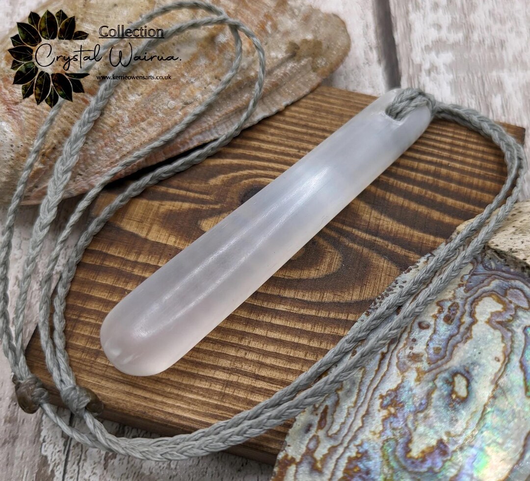 Selenite Roimata Pendant - Satin Spar Tear Drop Necklace, Hand Carved ...