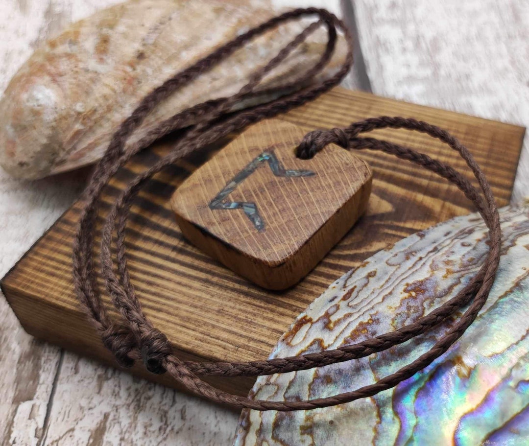 Perthro Oak Wood Viking Rune Pendant. - Etsy
