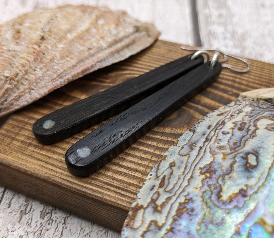 Handmade Fenland Bog Oak & Mussel Shell Earrings - Roimata Teardrop ...