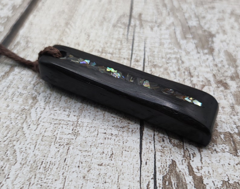 Bog Oak and NZ Rainbow Pāua Shell Toki Pendant - Māori Inspired Adze ...