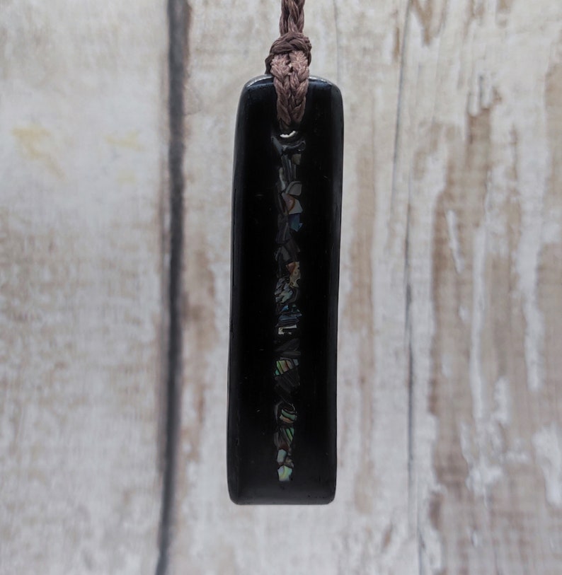 Bog Oak and NZ Rainbow Pāua Shell Toki Pendant - Māori Inspired Adze ...