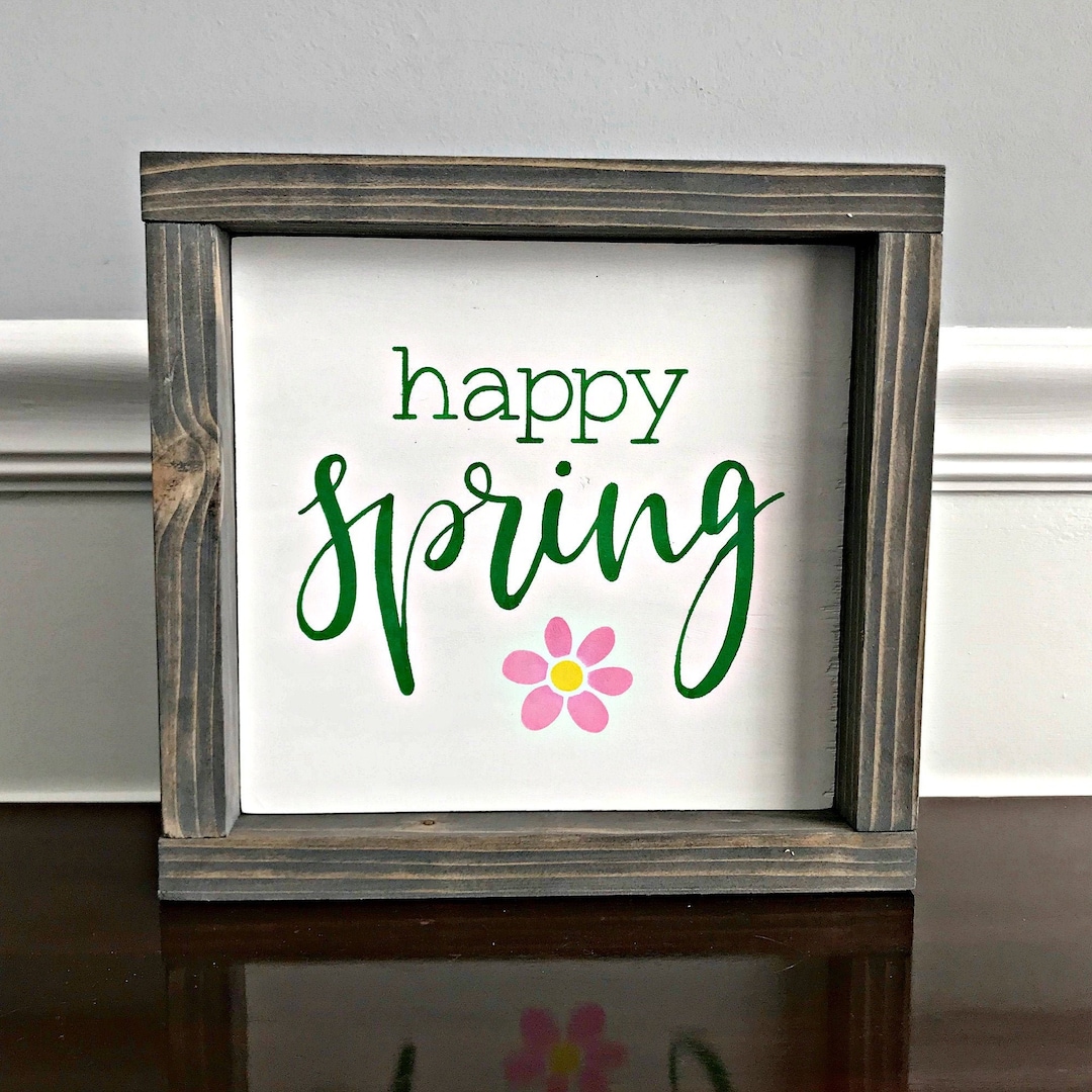 Happy Spring Framed Farmhouse Style Wood Sign Spring Decor Farmhouse ...