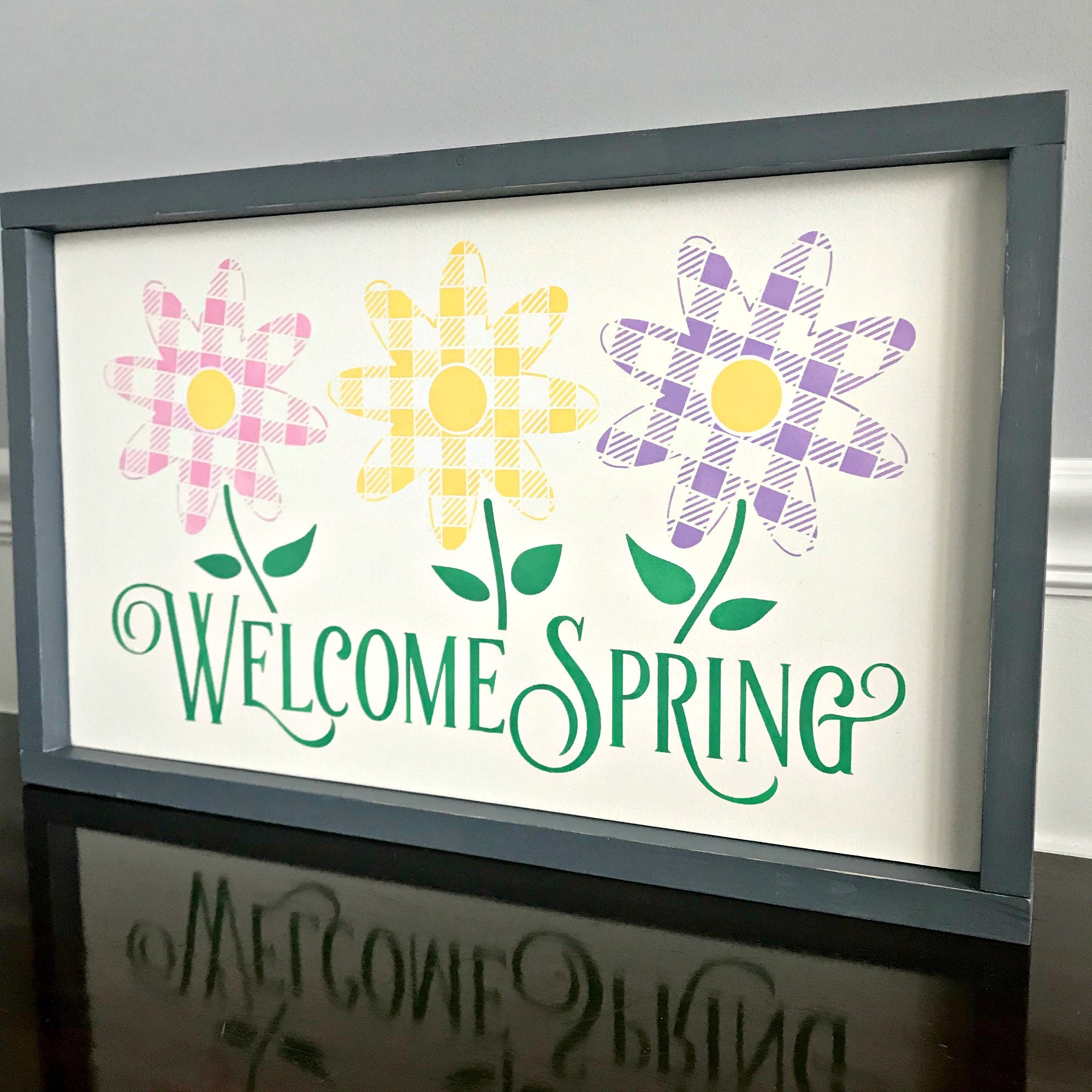 Welcome Spring Framed Wood Sign Spring Decor Farmhouse | Etsy