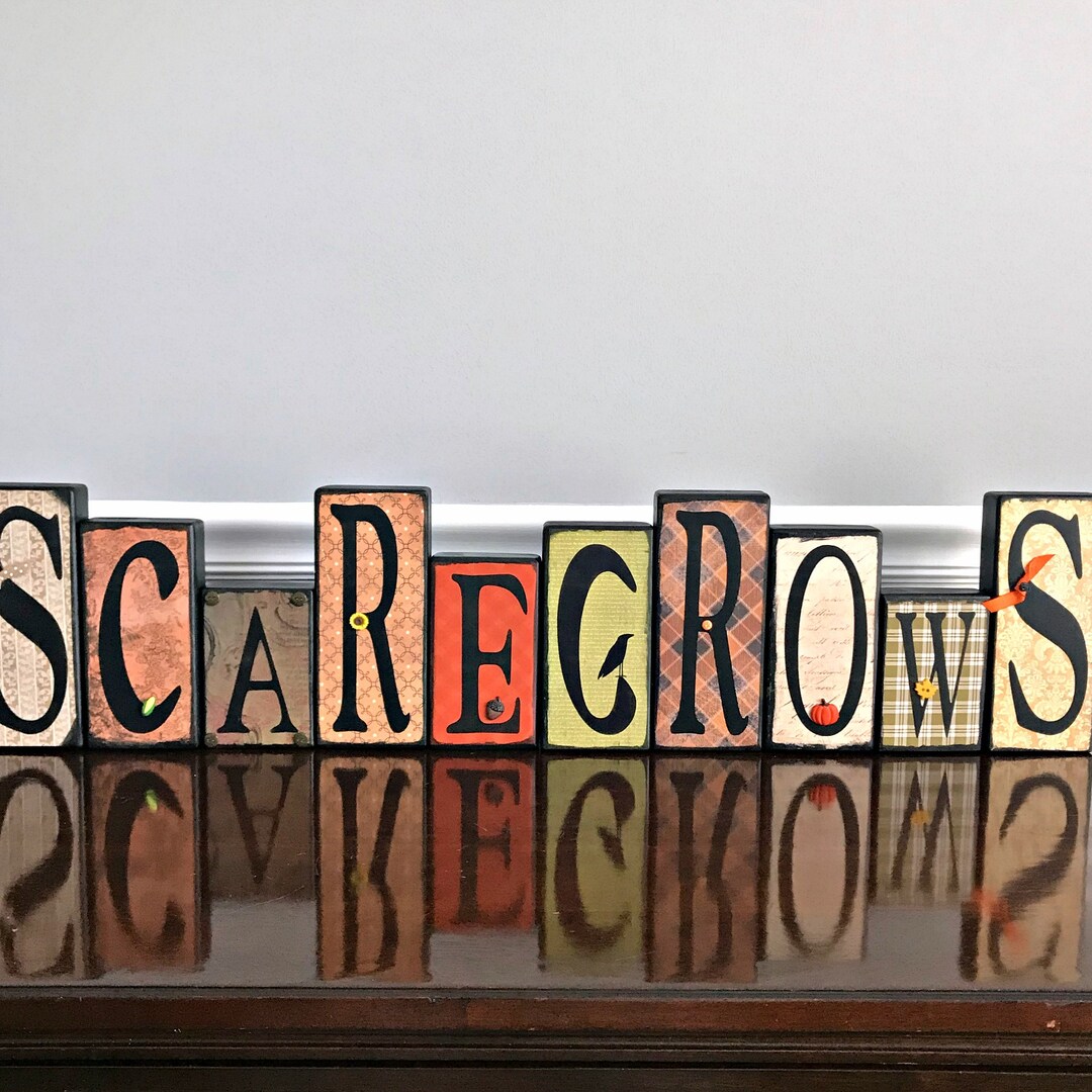 Scarecrows Word Blocks Sign Scarecrows Chunky Word Blocks Sign Fall ...