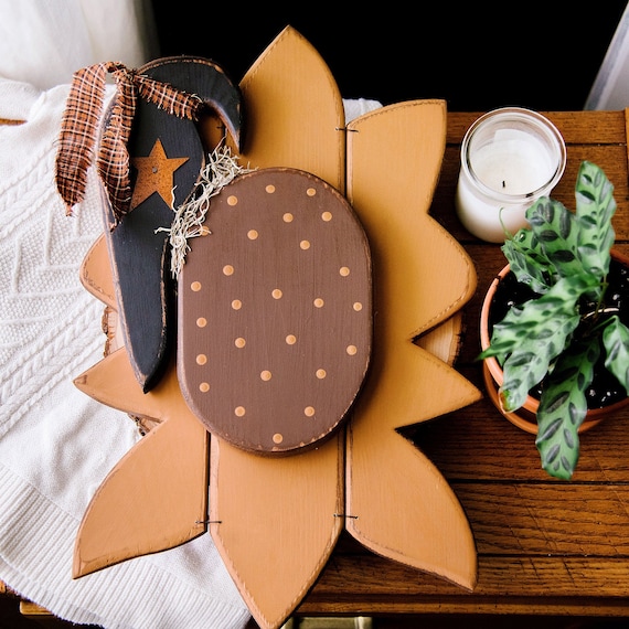 Farmhouse Primitive Sunflower With Crow Primitive Folk Art - Etsy