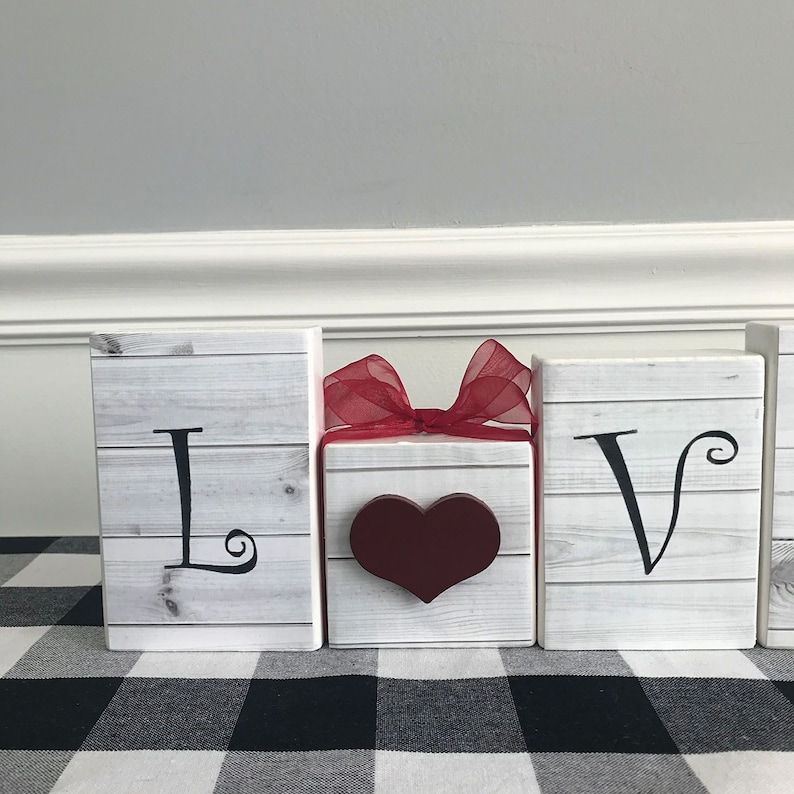 Love Word Blocks Valentine's Day Decor Farmhouse Decor - Etsy