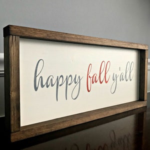 Happy Fall Y'all Framed Wood Sign Fall Autumn Decor Happy Fall Y'all ...