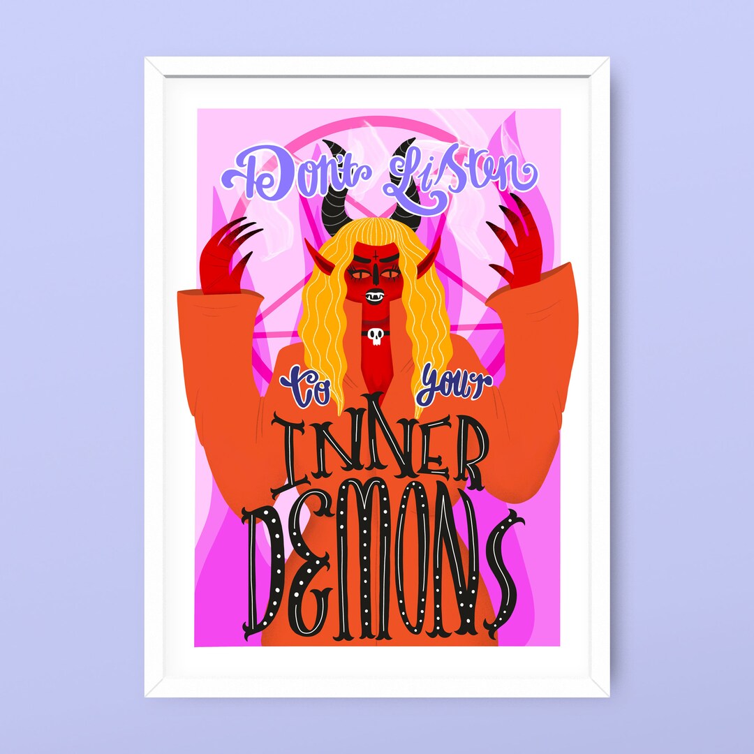 Demons A3 Illustration Art Print Gothic Pink Woman Satan Art - Etsy
