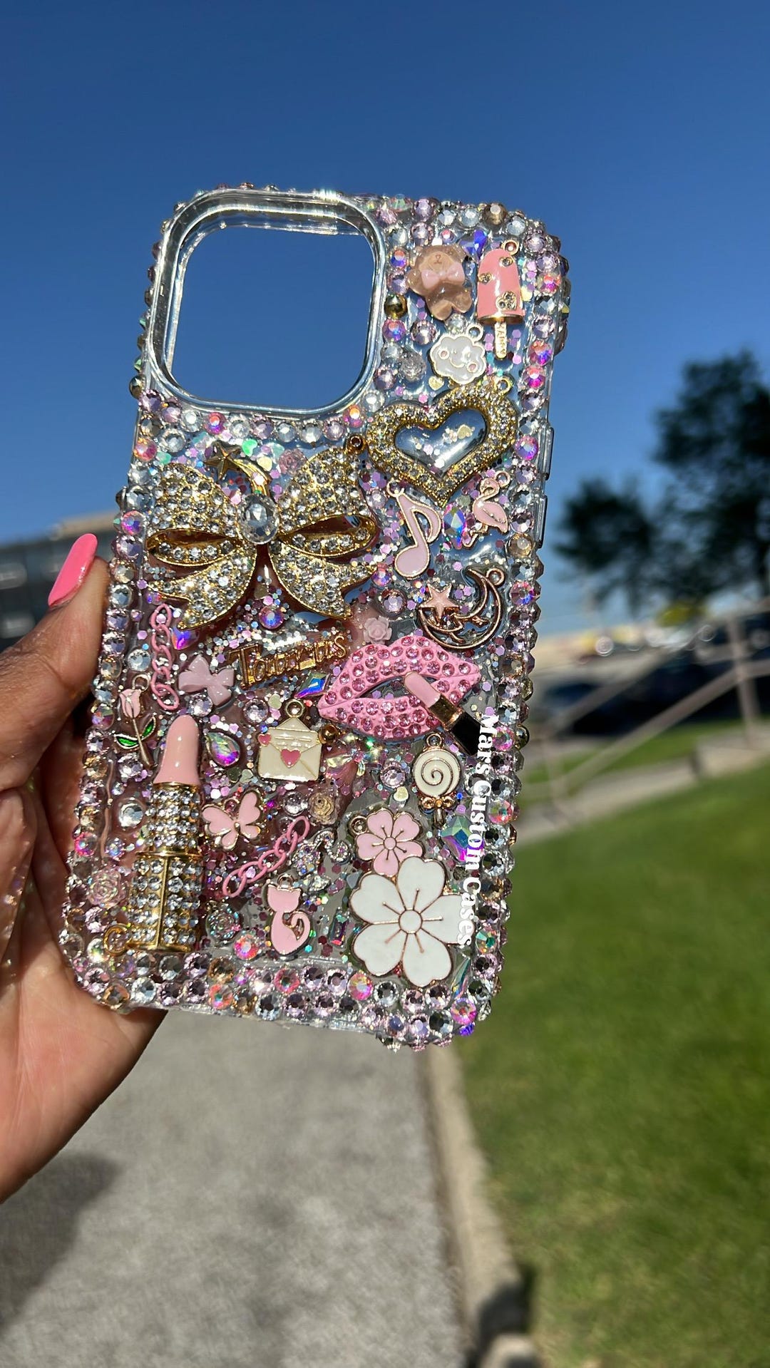 Bling Rhinestone Phone Case, Pink Charms, Custom iPhone and Android ...