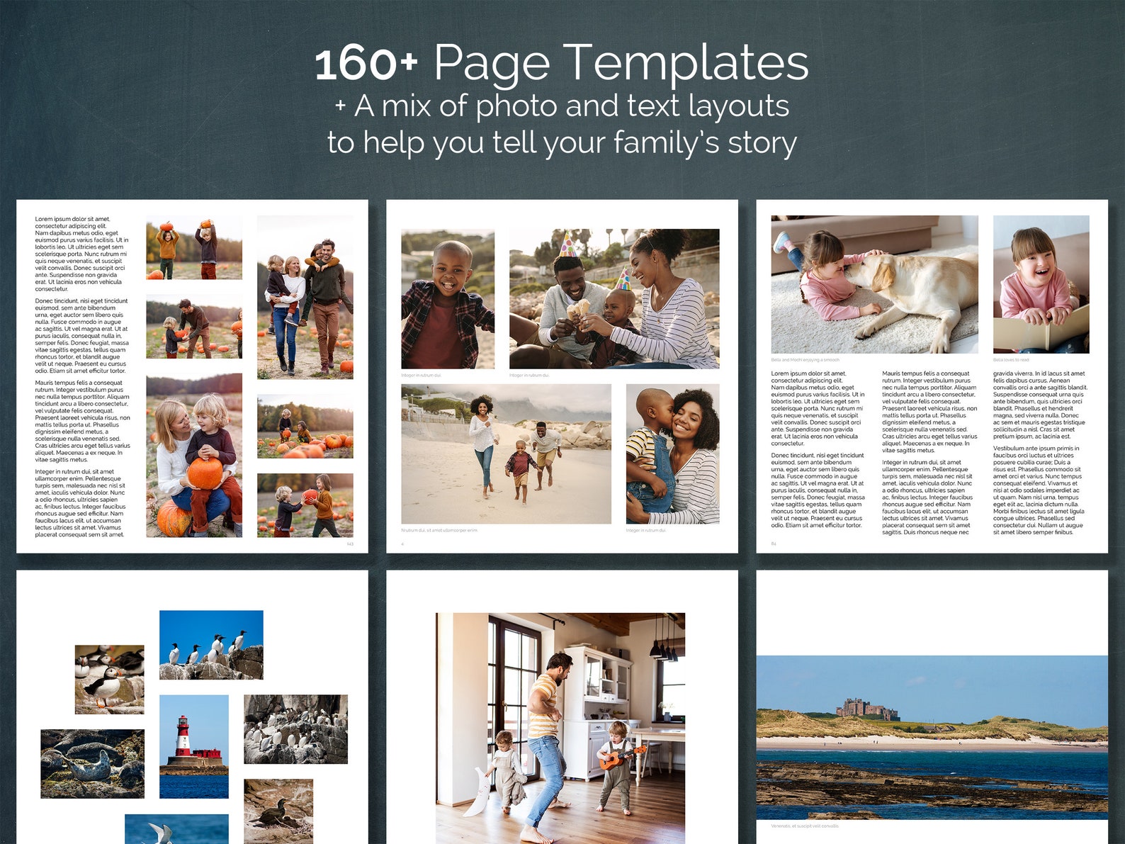 Blue Leaves 12x12 Family Yearbook Template for Indesign | Photobook ...