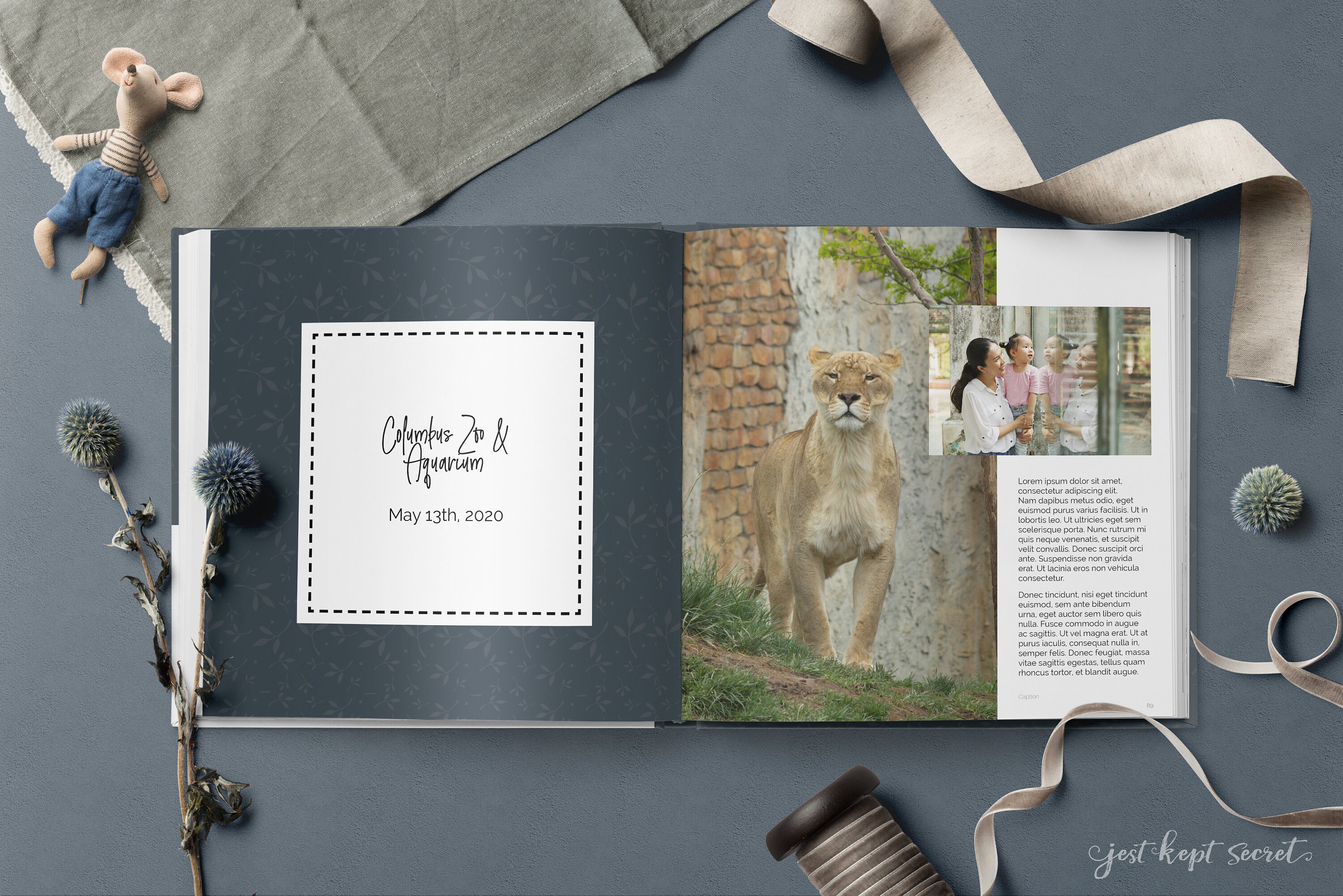 Blue Leaves 12x12 Family Yearbook Template for Indesign | Photobook ...