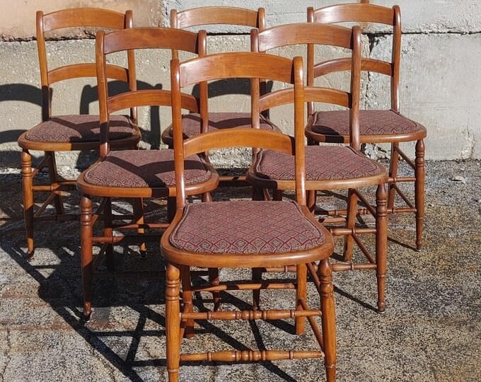 Set of 6 Antique Wooden Dining Chairs - Etsy