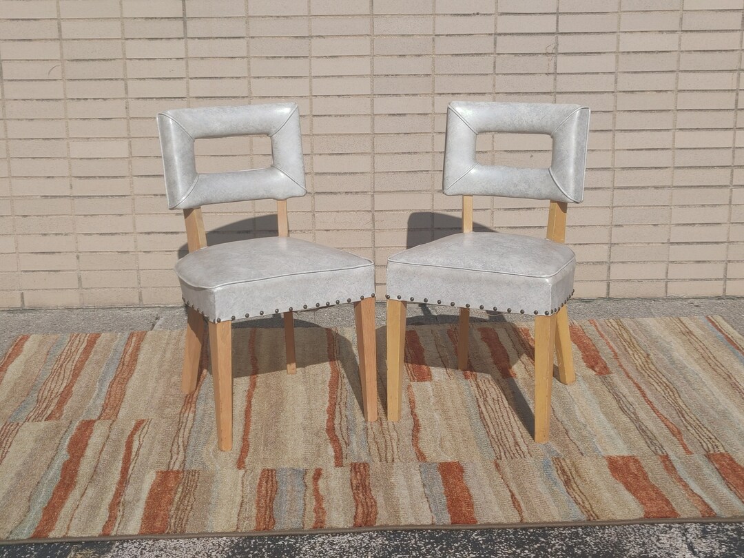 Fabulous 1950's Keyhole Back Dining Chairs ~ Pair Vintage Wood Frame ...