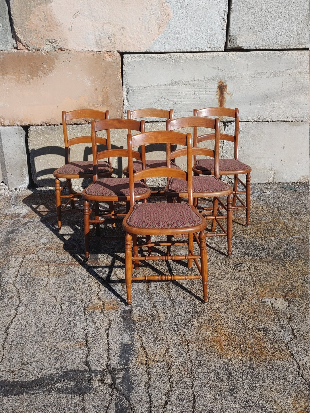 Set of 6 Antique Wooden Dining Chairs - Etsy
