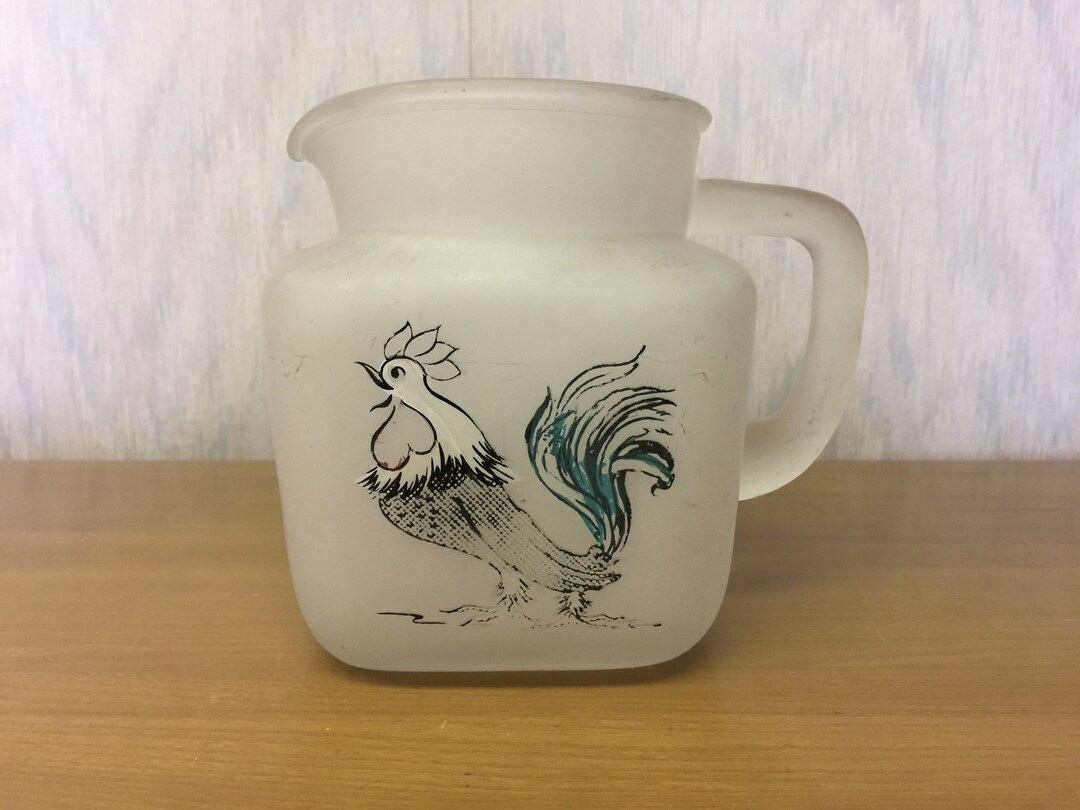 Frosted Glass Blue Rooster Pitcher ~ Country Kitchen ~ Retro Juice ...