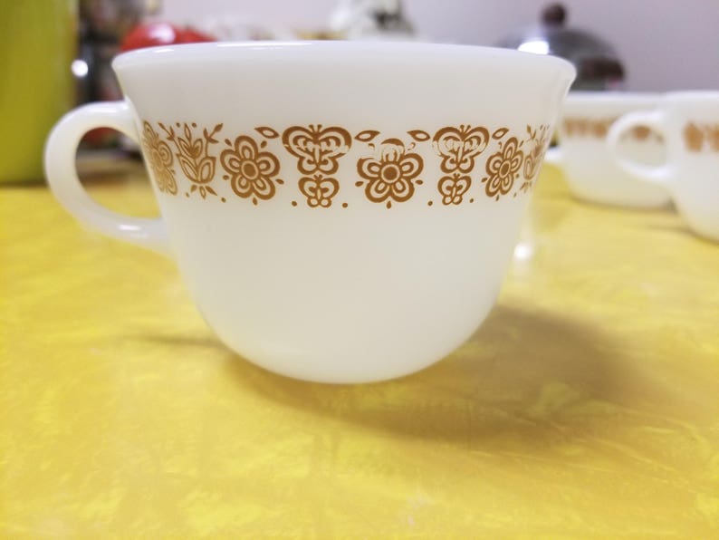 Pyrex Butterfly Gold Milk Glass Tea Cups - Set of 6 - Etsy