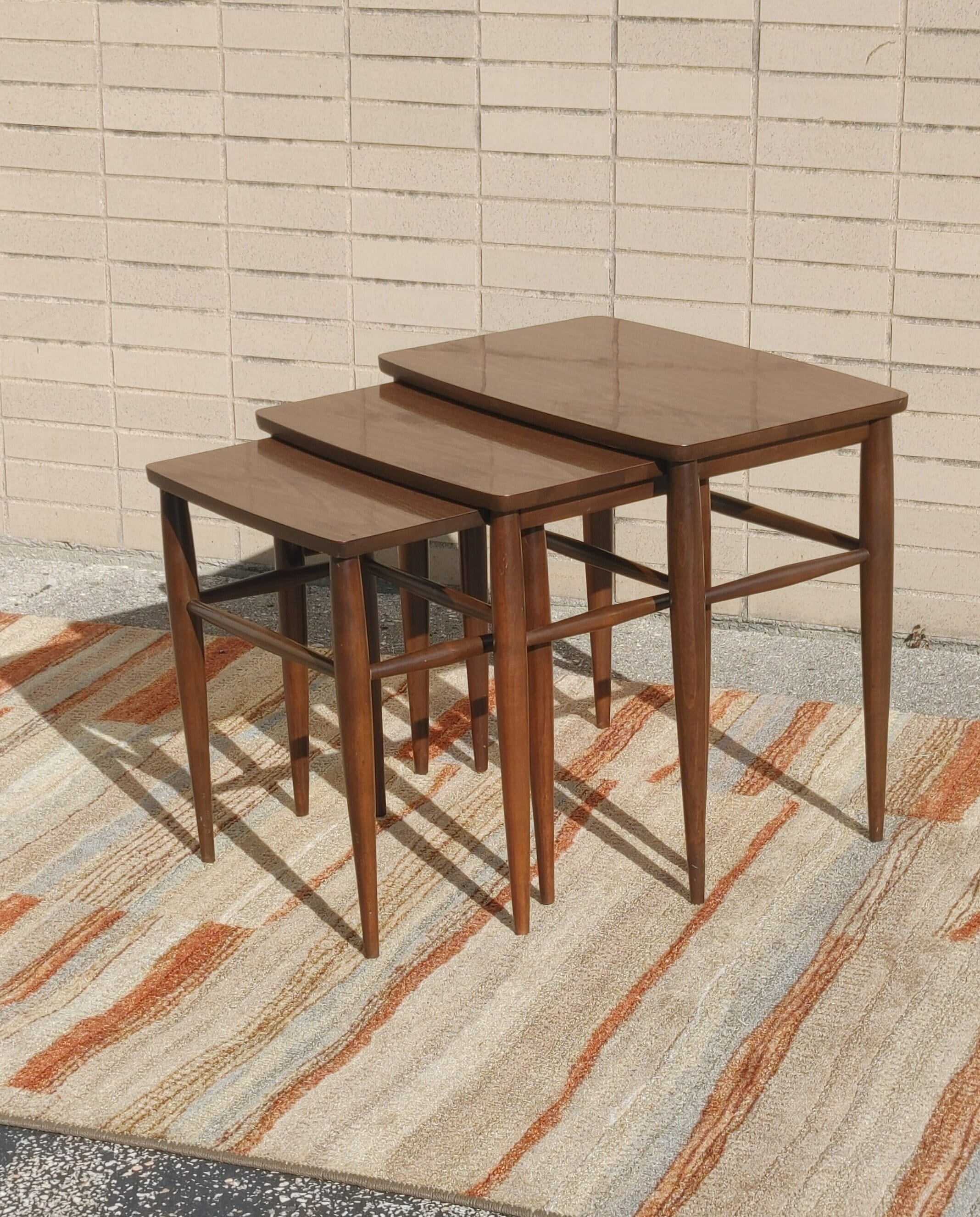 Set of 3 Mersman Danish Modern Nesting Tables Vintage End Table Set Walnut W laminate Tops MCM Tapered Legs Etsy