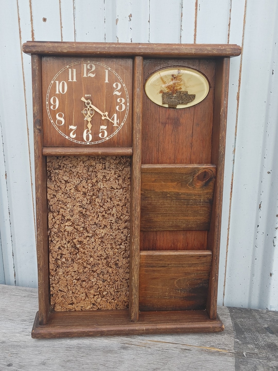 1970's Colorflo Wooden Wall Clock Message Board Letter Holder ~ Non ...