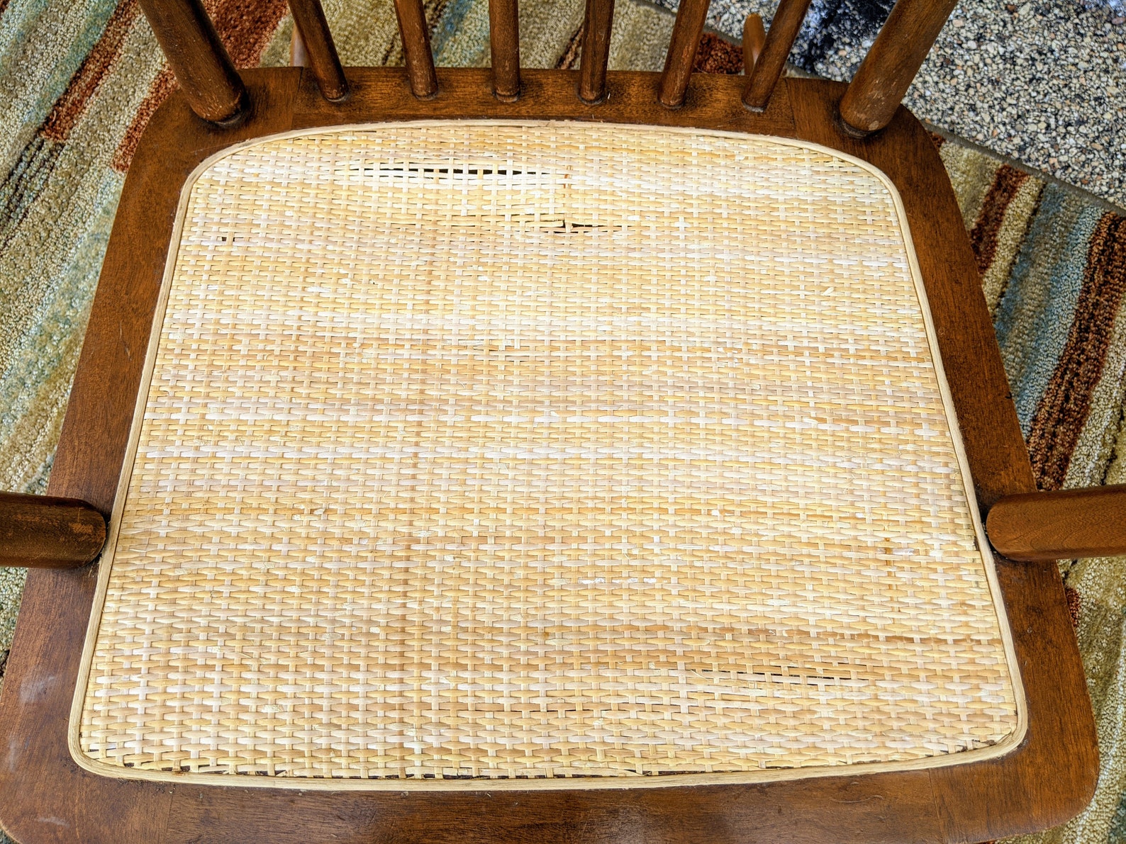 Danish Modern Wooden Rocking Chair Tapered Spindles Caned | Etsy